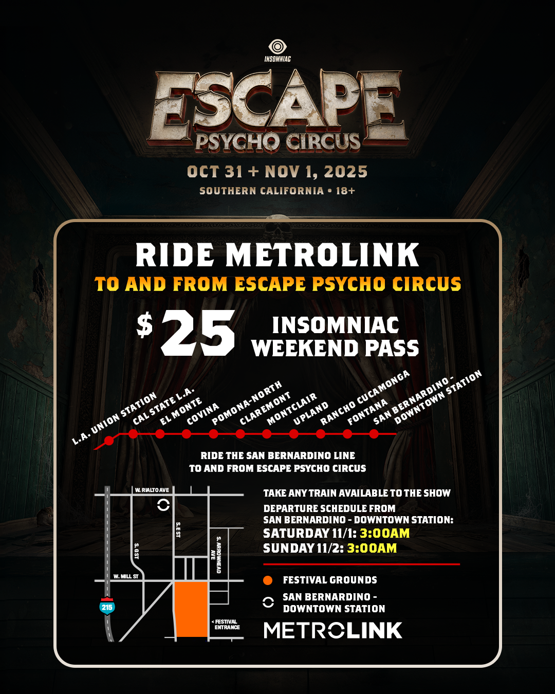 Insomniac Escape Psycho Circus Metrolink Train